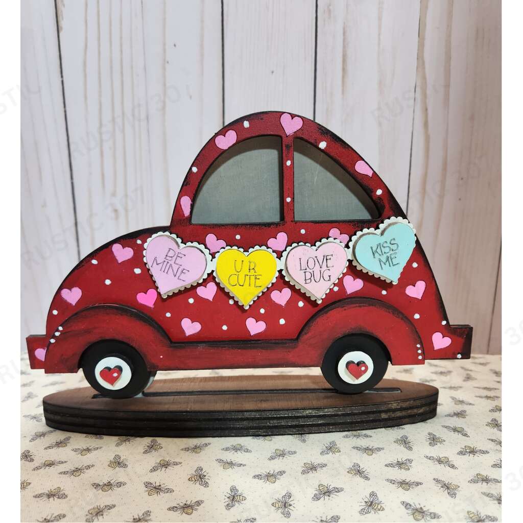 VW Bug Car – Valentine Sweet Heart Design - Rustic307